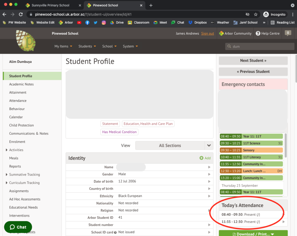 Arbor - Taking Attendance - Pinewood School Academy Trust