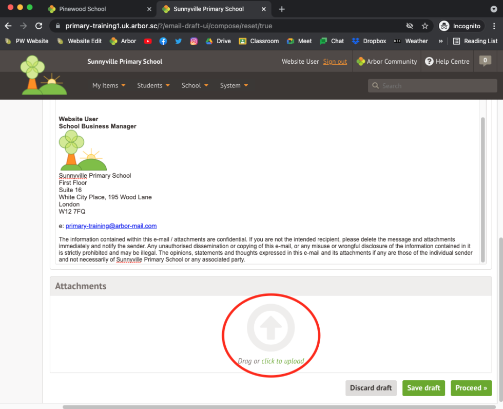 Arbor - Sending Emails - Pinewood School Academy Trust